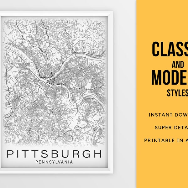 Printable Map of Pittsburgh Pa - Etsy