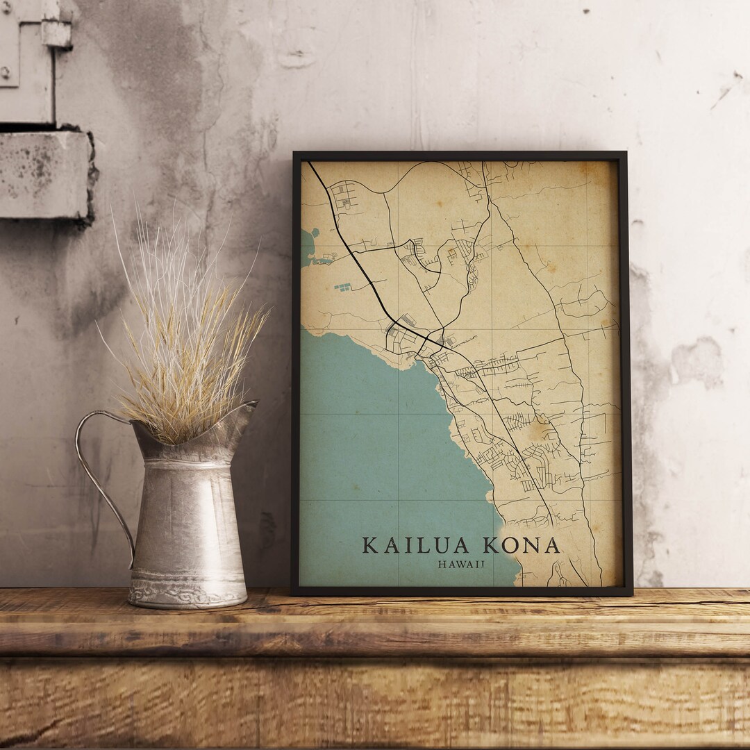 Printable Vintage Style Map Kailua-kona HI Big Island Hawaii - Etsy