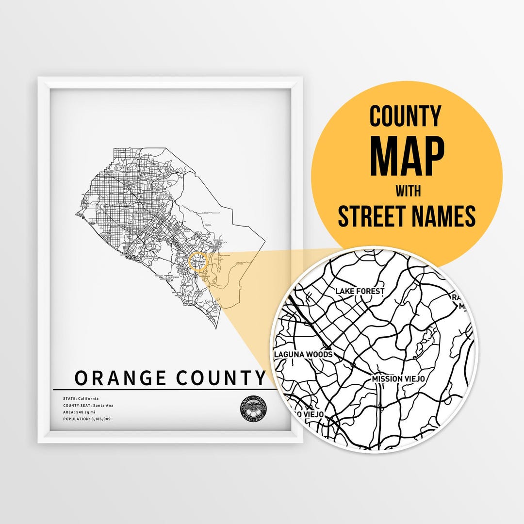 Printable Map of Orange County, California With City Names and Roads ...