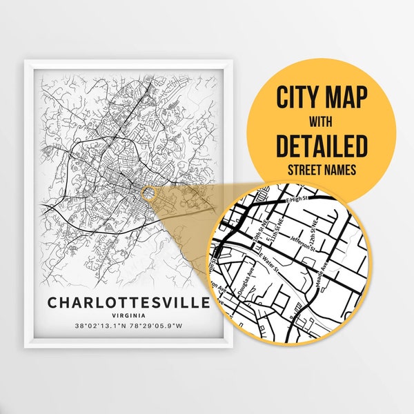 Charlottesville Map - Etsy