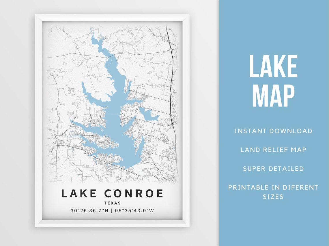 Printable Map of Lake Conroe Texas United States Instant - Etsy