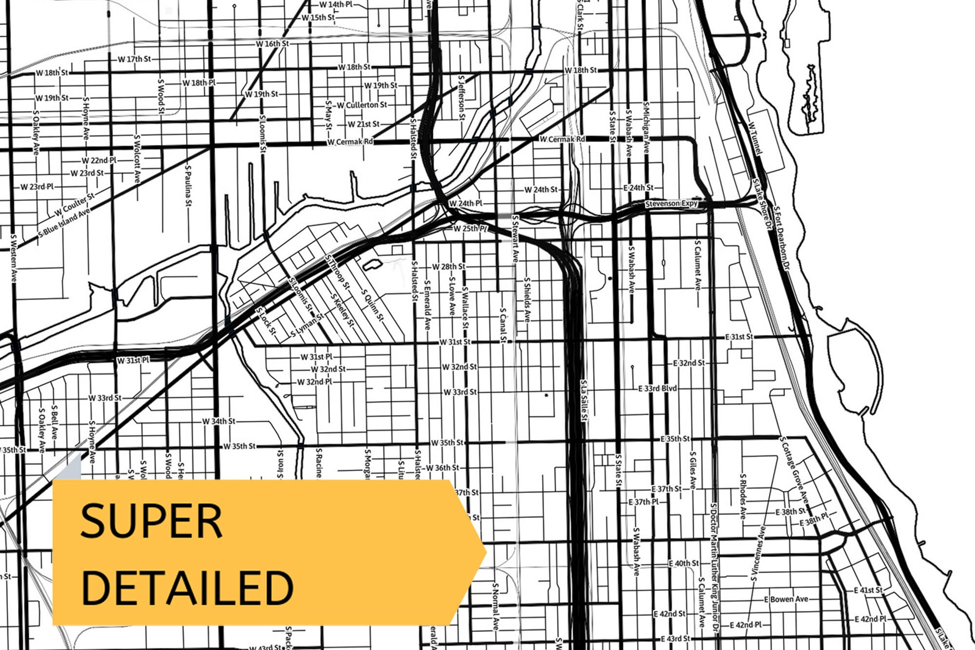 Printable Map of Chicago, Illinois, USA With Street Names - Instant ...