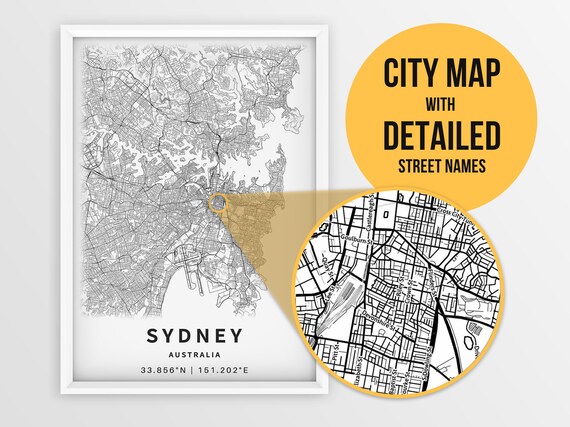 Printable Map of Sydney Australia With Street Names Instant - Etsy