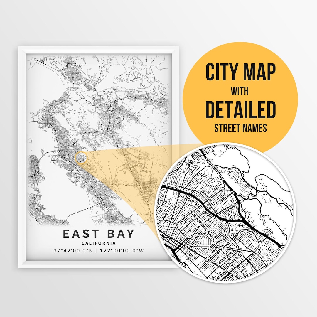 Printable Map of East Bay, California, USA With Street Names Instant ...