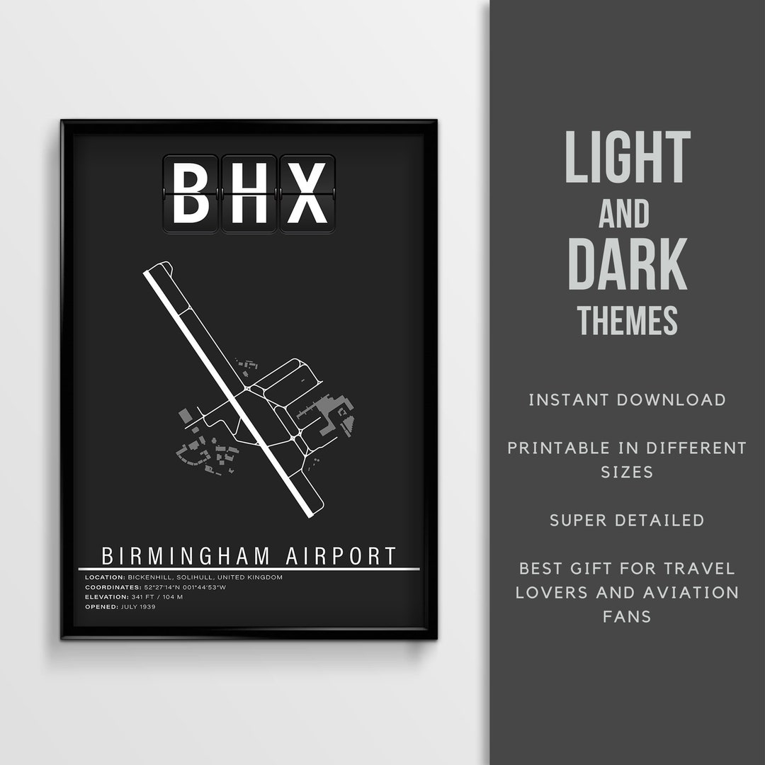 BHX Birmingham Airport Poster - Instant Download \ Map Art \ Gift Pilot ...