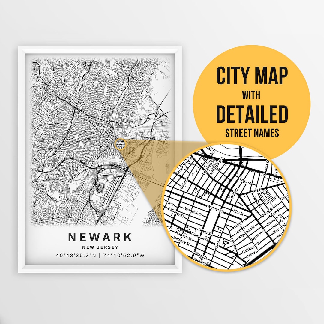 Printable Map of Newark, New Jersey, USA With Street Names - Instant ...