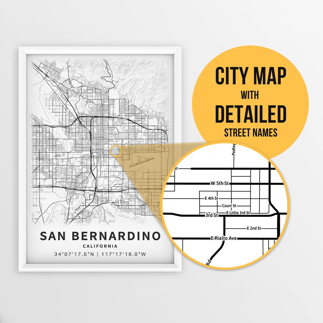 Printable Map of San Bernardino, California, USA With Street Names ...