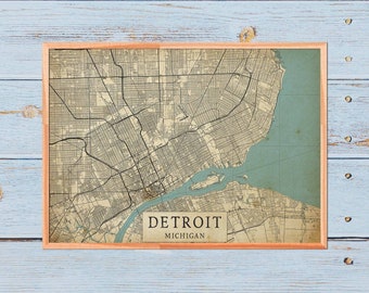 Vintage Map of Detroit - Etsy