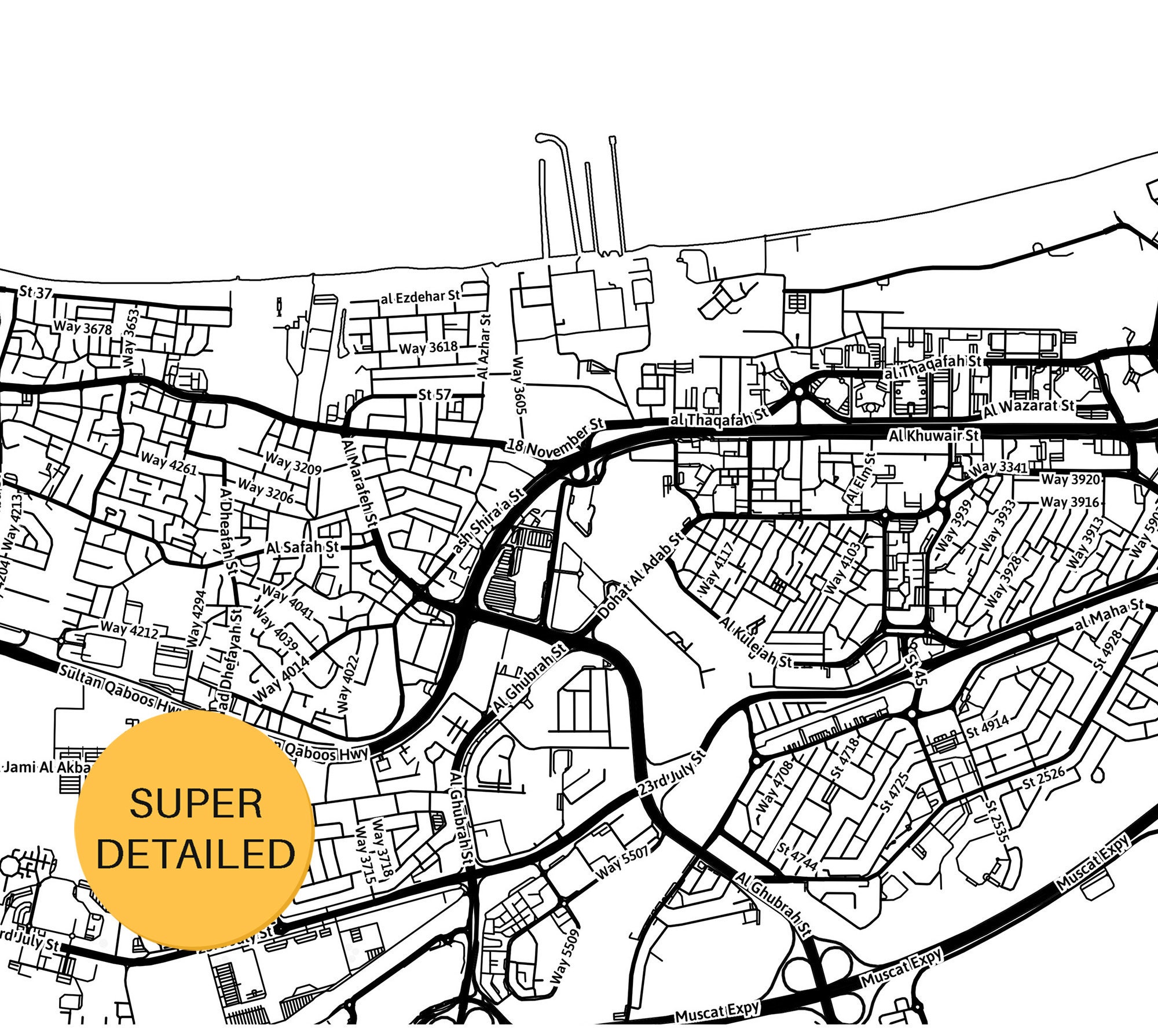 Printable Map of Muscat, Oman With Street Names - Instant Download ...
