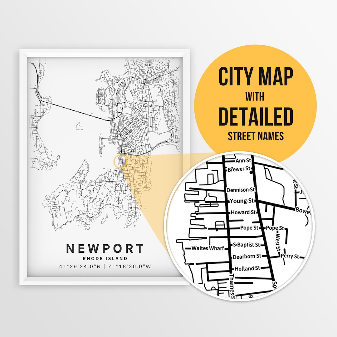 Printable Map of Newport, Rhode Island, USA With Street Names - Instant ...