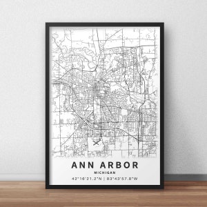 Printable Map of Ann Arbor, Michigan, USA With Street Names - Instant ...