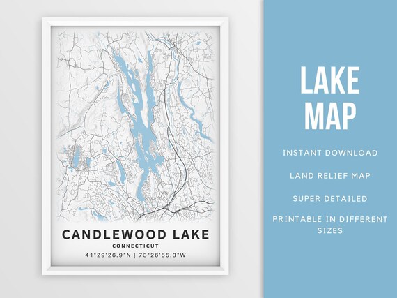 Printable Map of Candlewood Lake Connecticut United States | Etsy UK