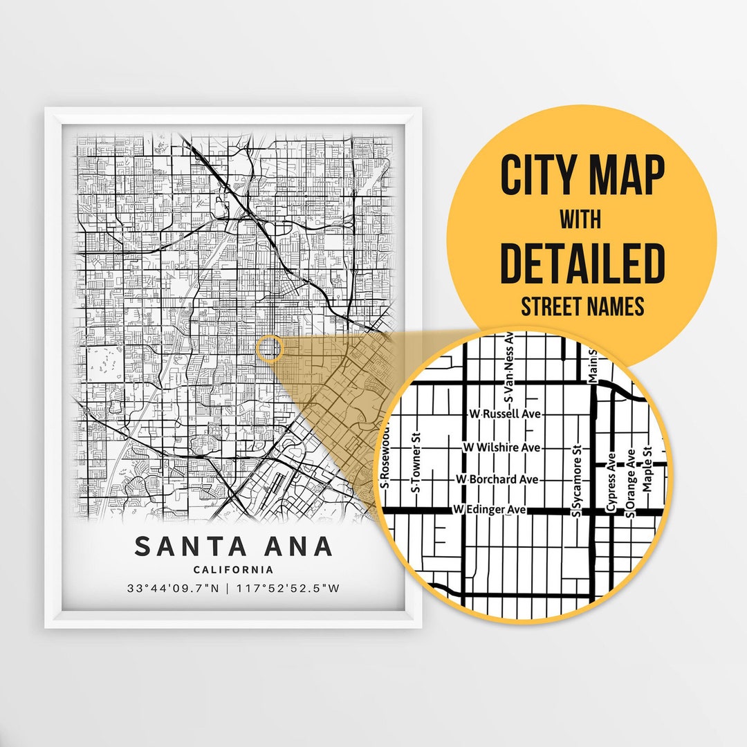 Printable Map of Santa Ana, California, USA With Street Names - Instant ...
