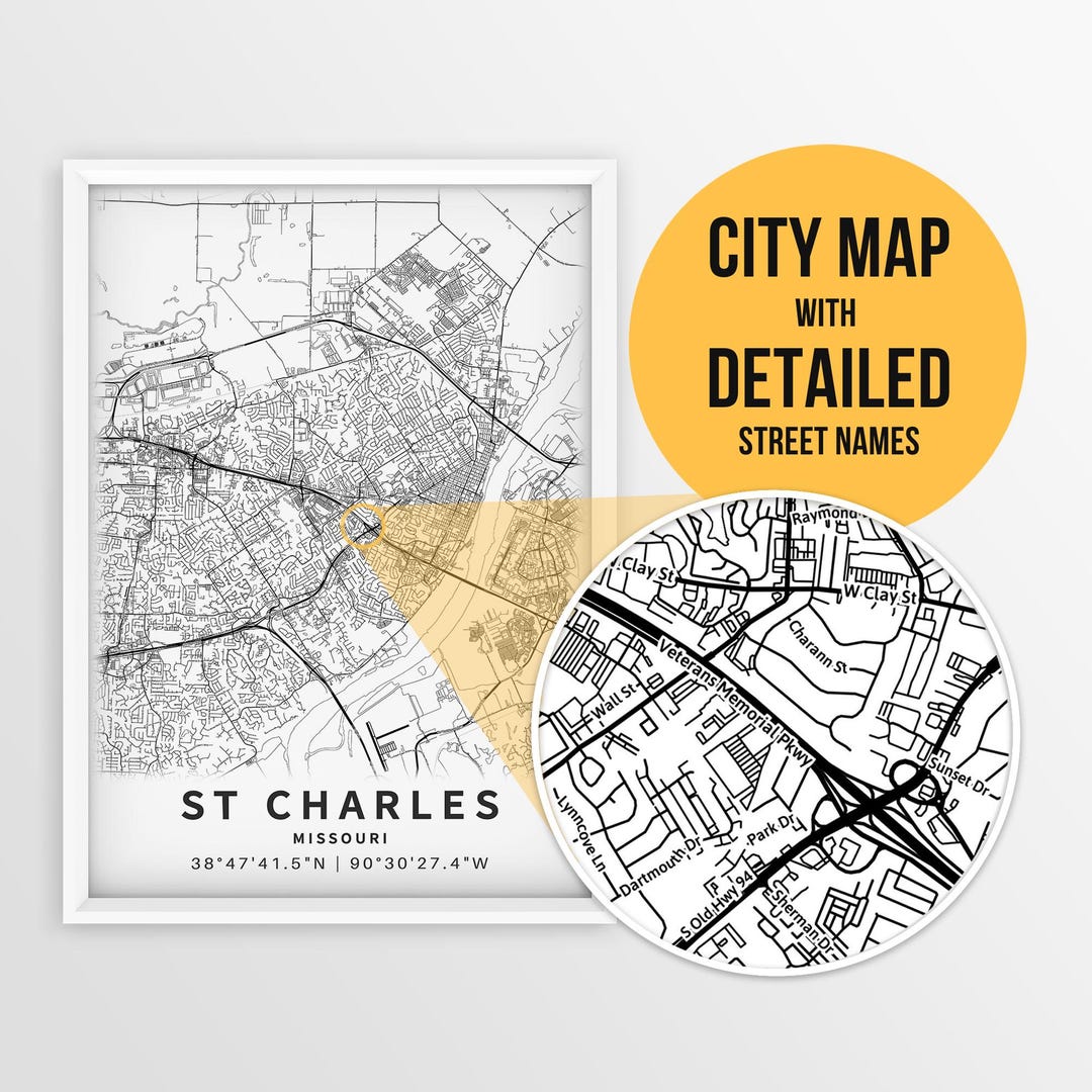 Printable Map of St Charles, Missouri, USA With Street Names - Instant ...
