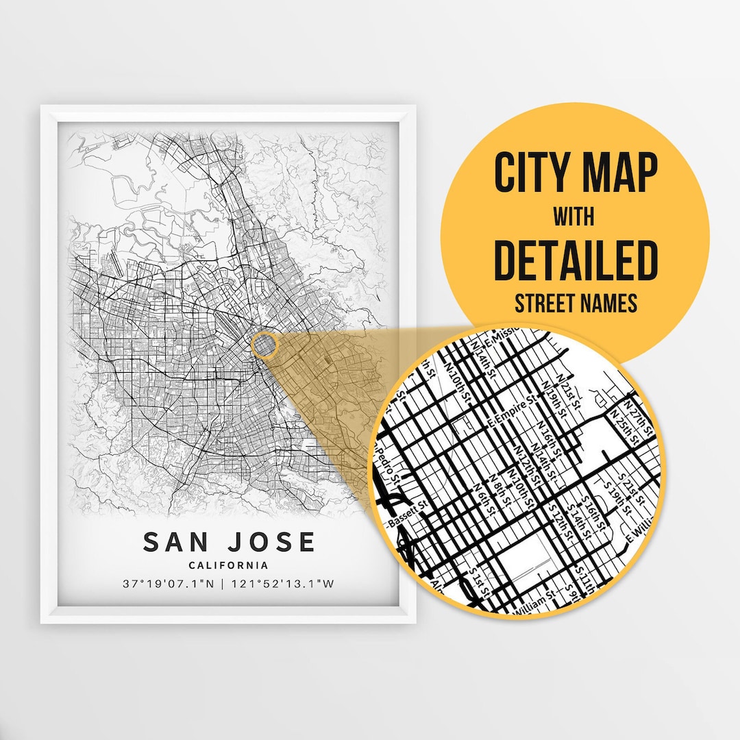 Printable Map of San Jose, California, USA With Street Names - Instant ...