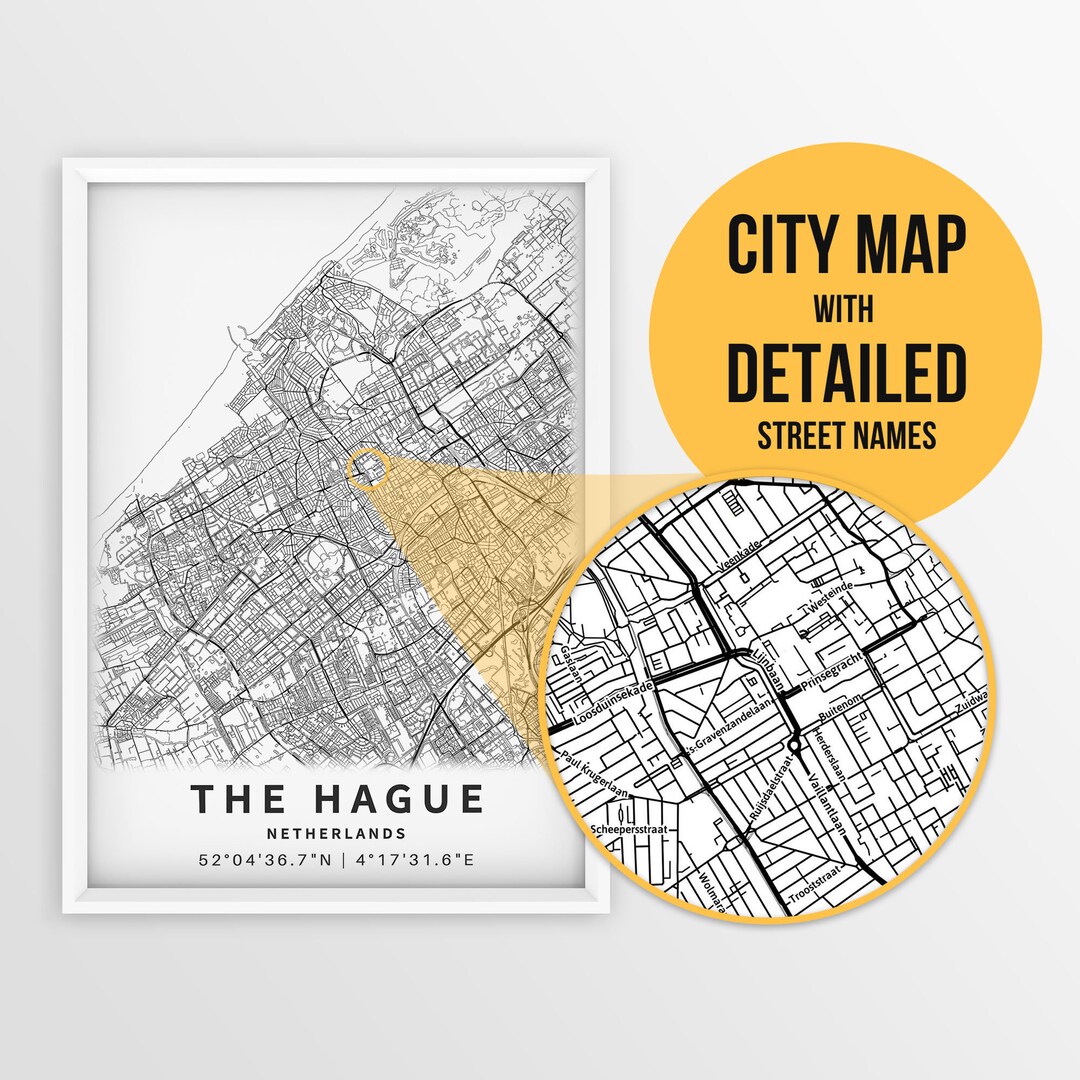 Printable Map of the Hague, Netherlands With Street Names - Instant ...