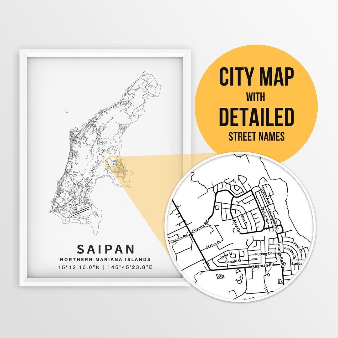 Printable Map of Saipan, Northern Mariana Islands With Street Names ...