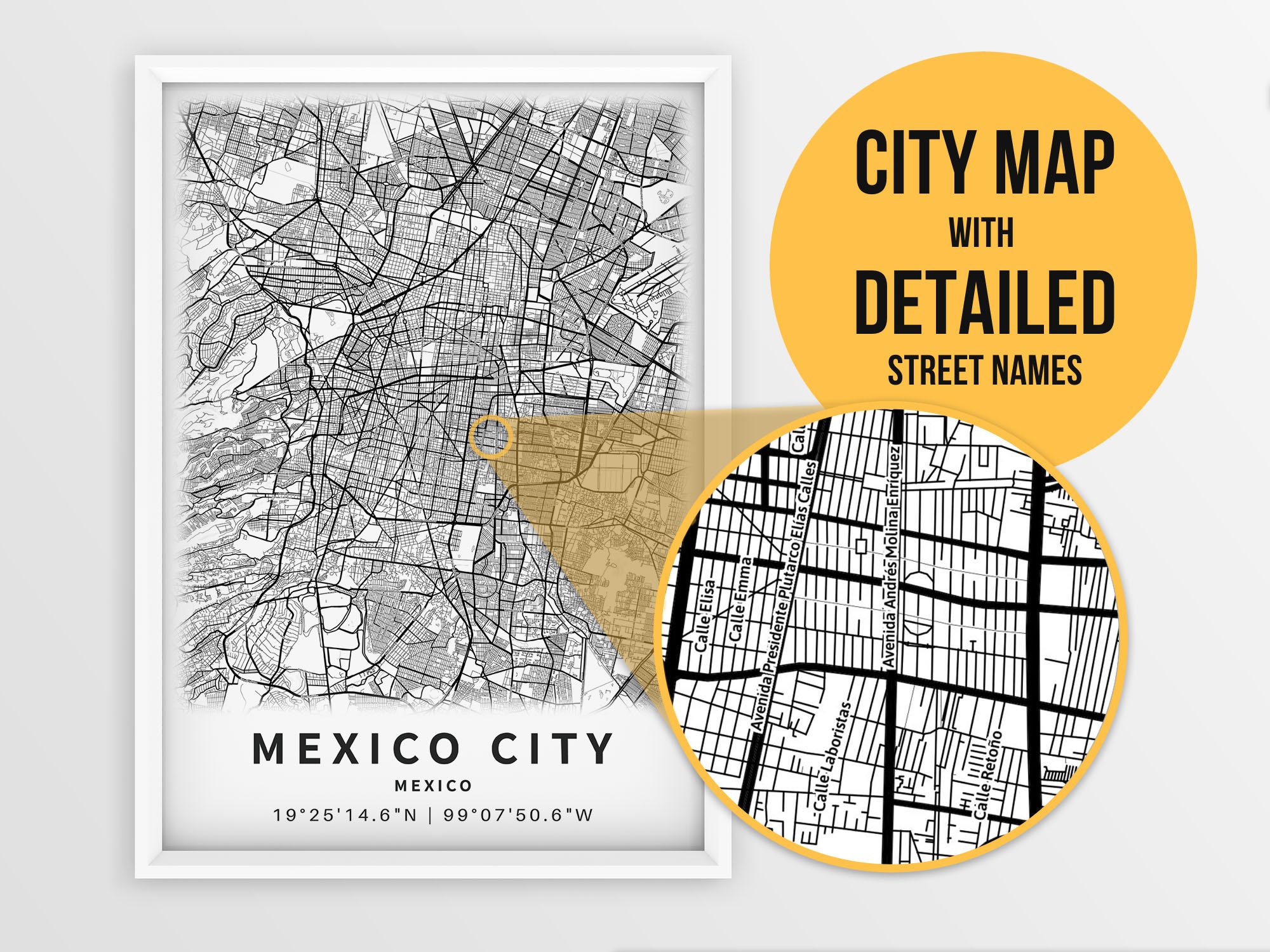 Printable Map of Mexico City Ciudad De México With Street | Etsy