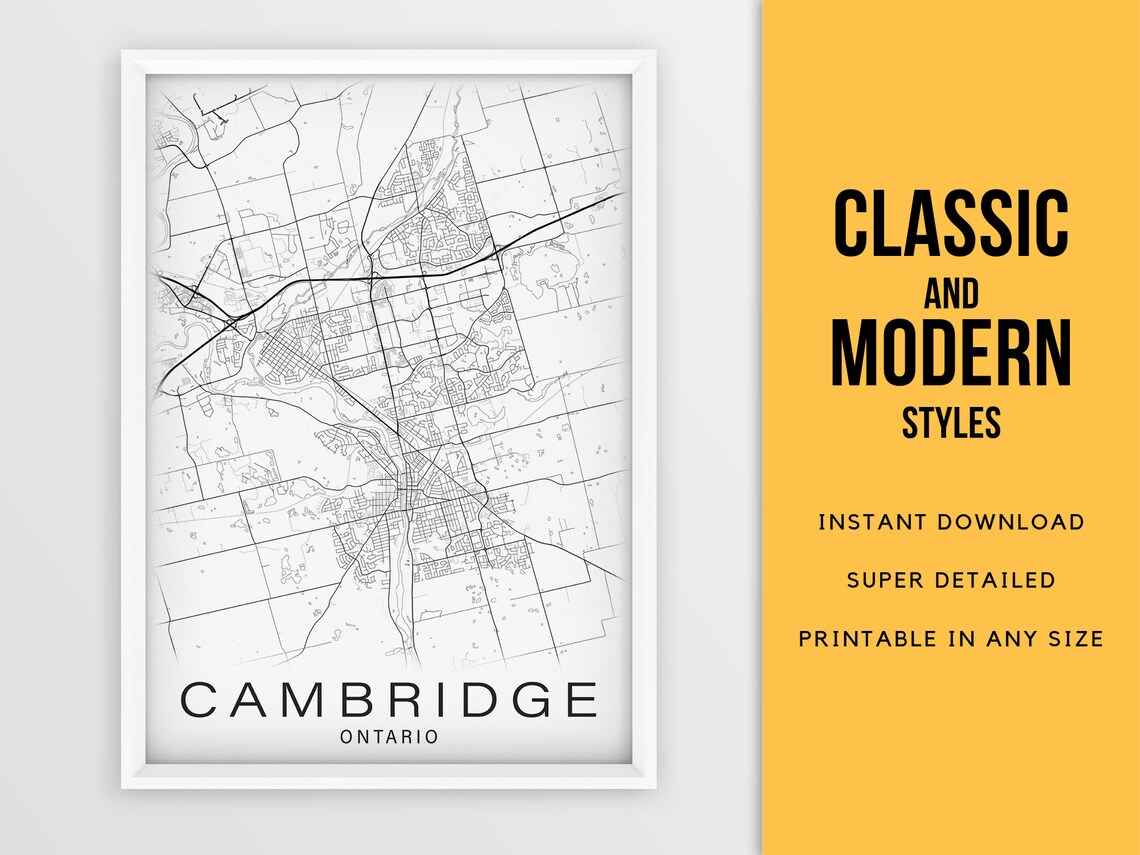 Cambridge ON Canada map print Cambridge Ontario city map | Etsy