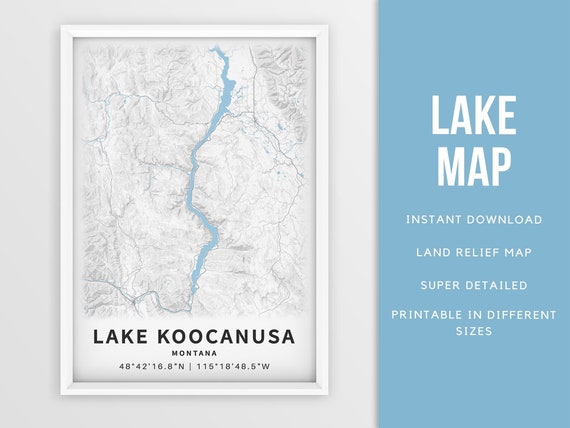 Printable Map of Lake Koocanusa Montana United States - Etsy