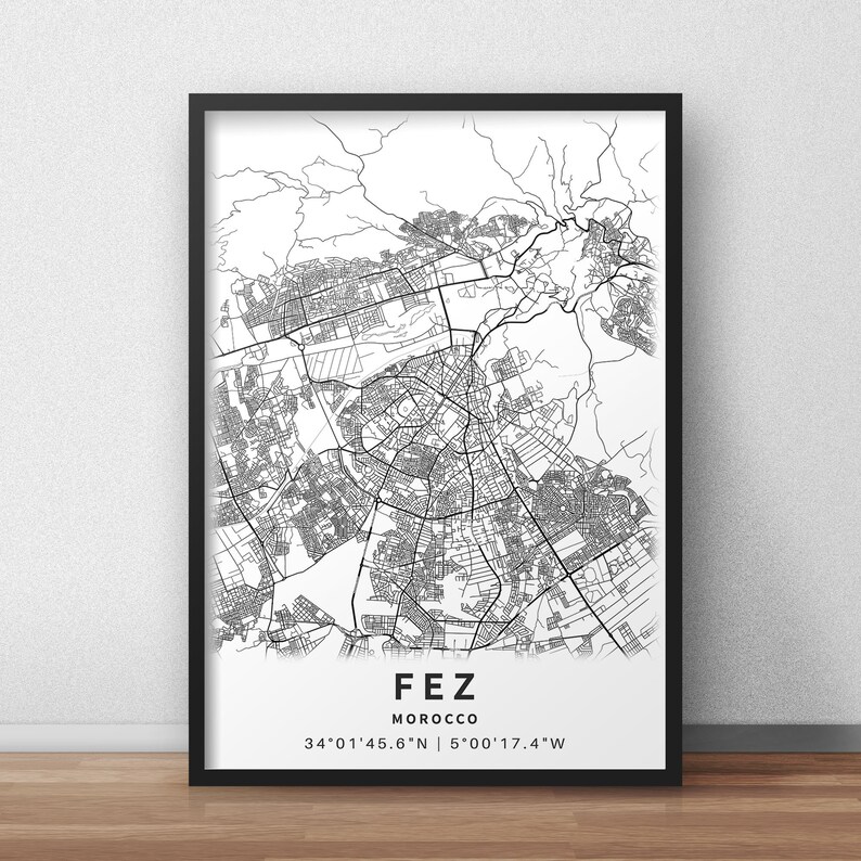 Fez Morocco Map With Street Names, Printable Fez City Poster (instant ...