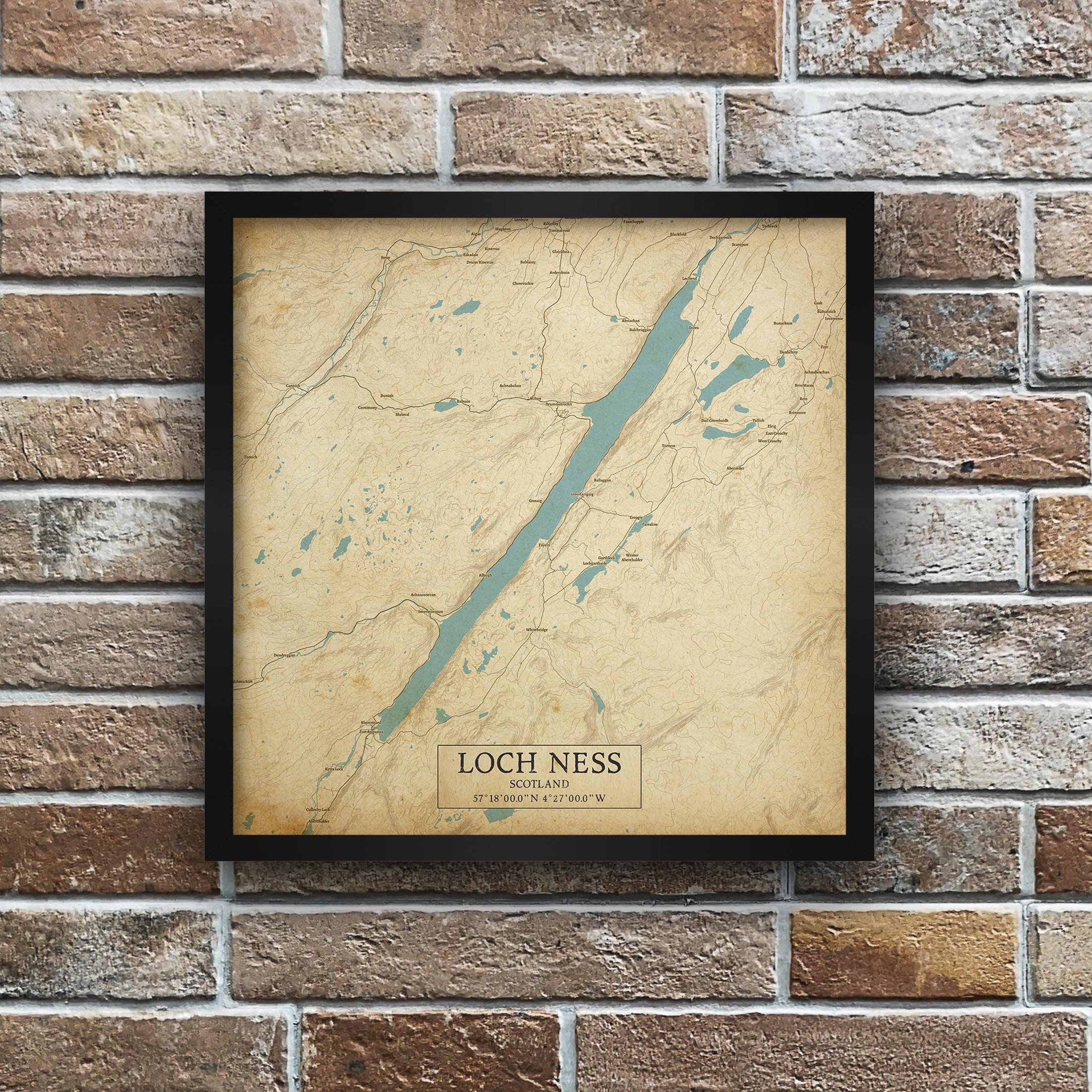 Printable Vintage Style Map of Loch Ness, Scotland, UK With City Names ...