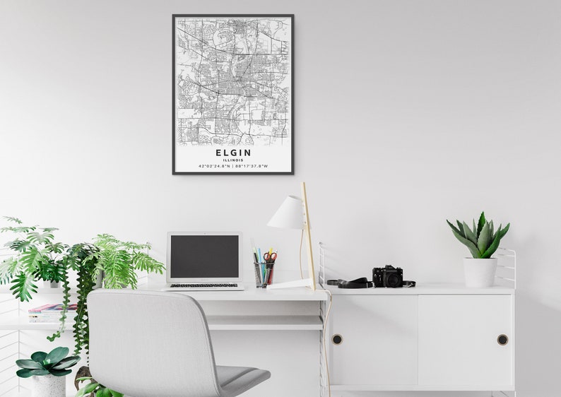 Elgin Illinois Map With Street Names, Printable Elgin City Poster ...