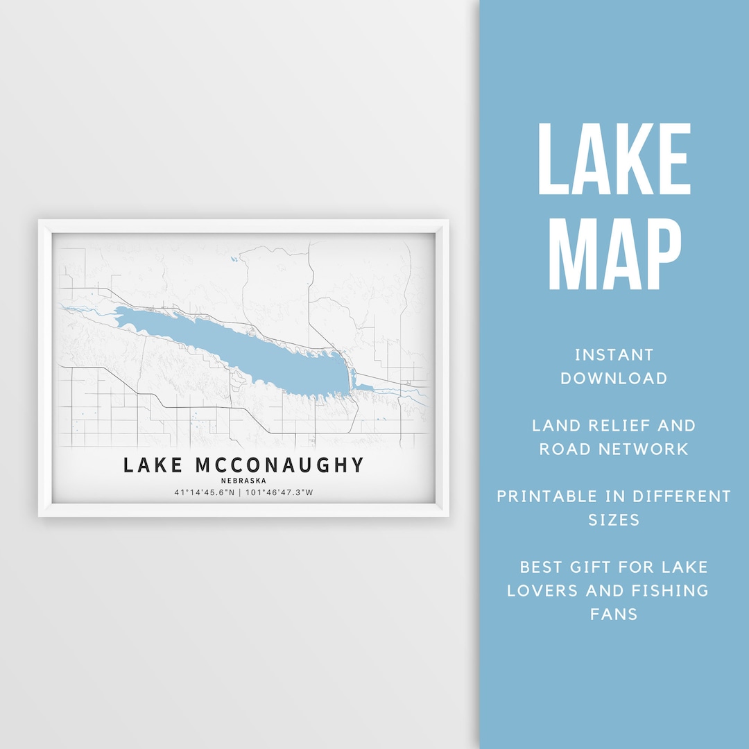 Printable Map of Lake Mcconaughy, Nebraska, US - Instant Download ...