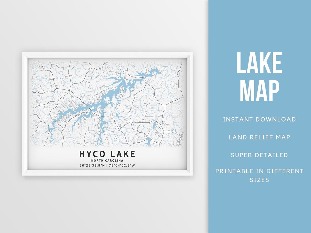 Printable Map of Hyco Lake North Carolina United States - Etsy