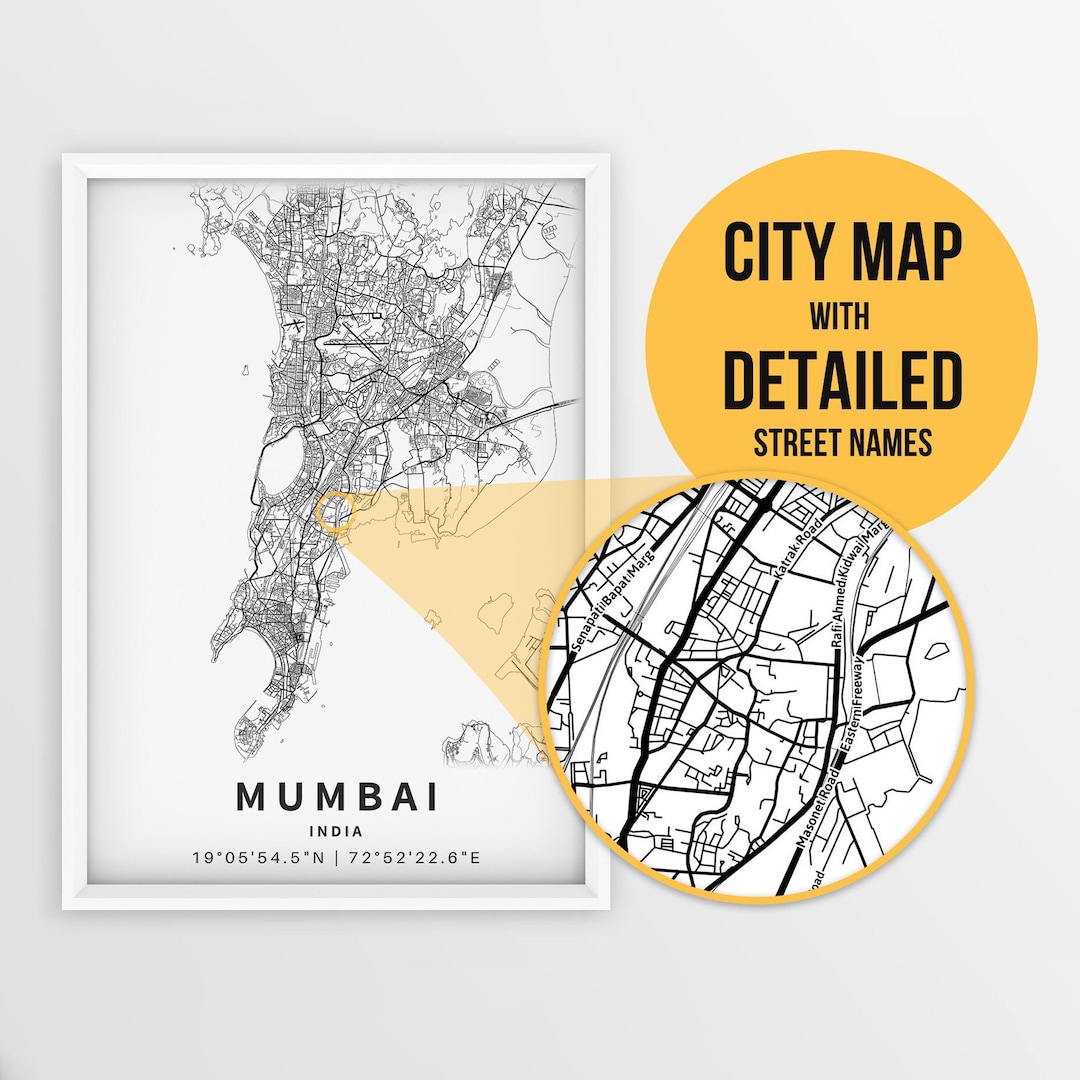 Printable Map of Mumbai, Maharashtra, India With Street Names - Instant ...