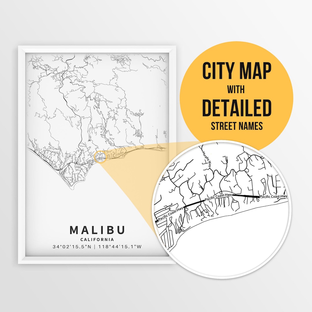 Printable Map of Malibu, California, USA With Street Names Instant ...