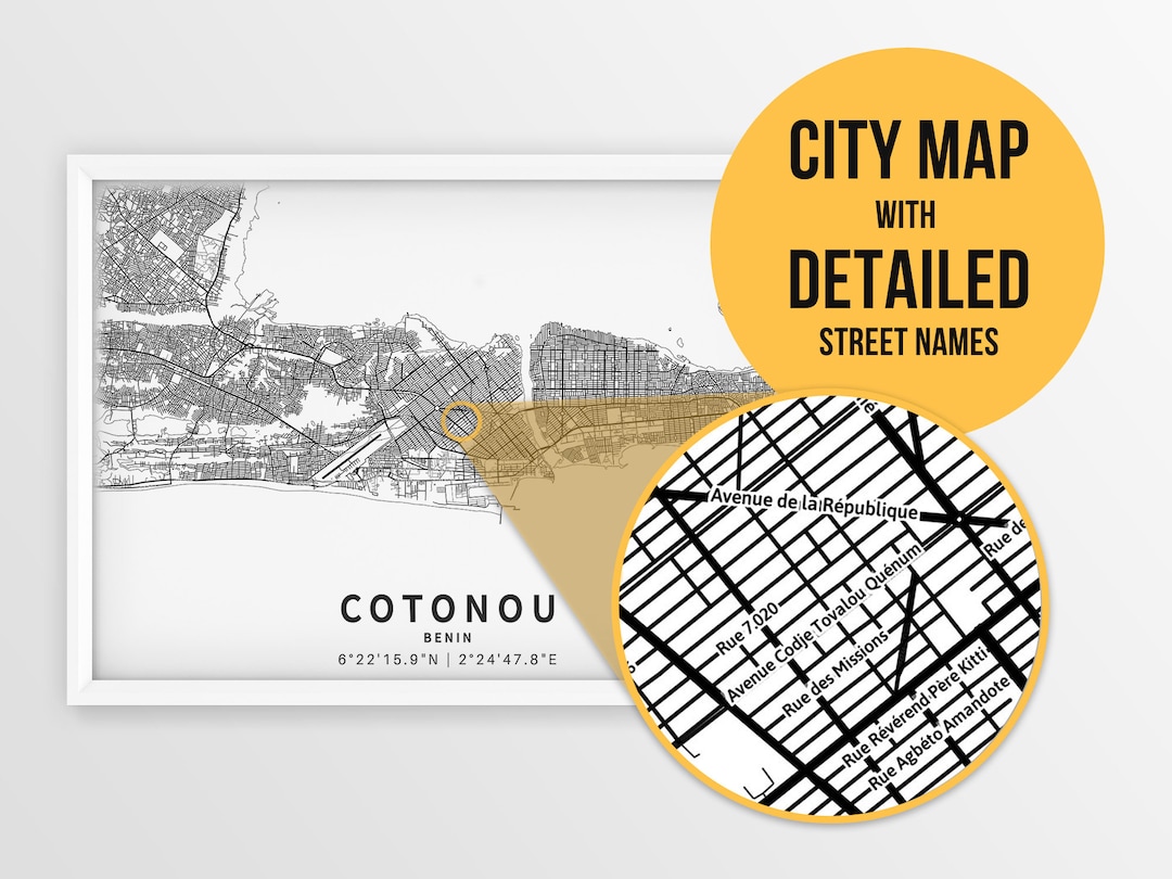 Printable Map of Cotonou Benin With Street Names Instant - Etsy