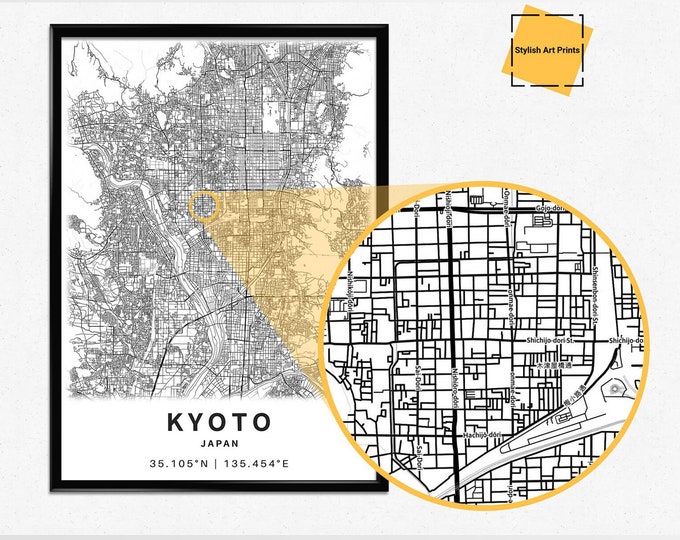 KYOTO INFO MAP - Kyoto, Japan - Minimalist Map of Kyoto, Street Map Art ...