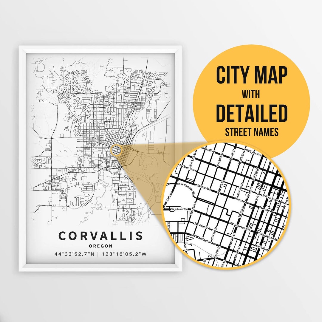Printable Map Corvallis, Oregon, USA With Street Names Instant Download ...