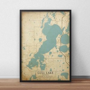 Printable Vintage Style Map of Gull Lake, Minnesota, USA With City ...