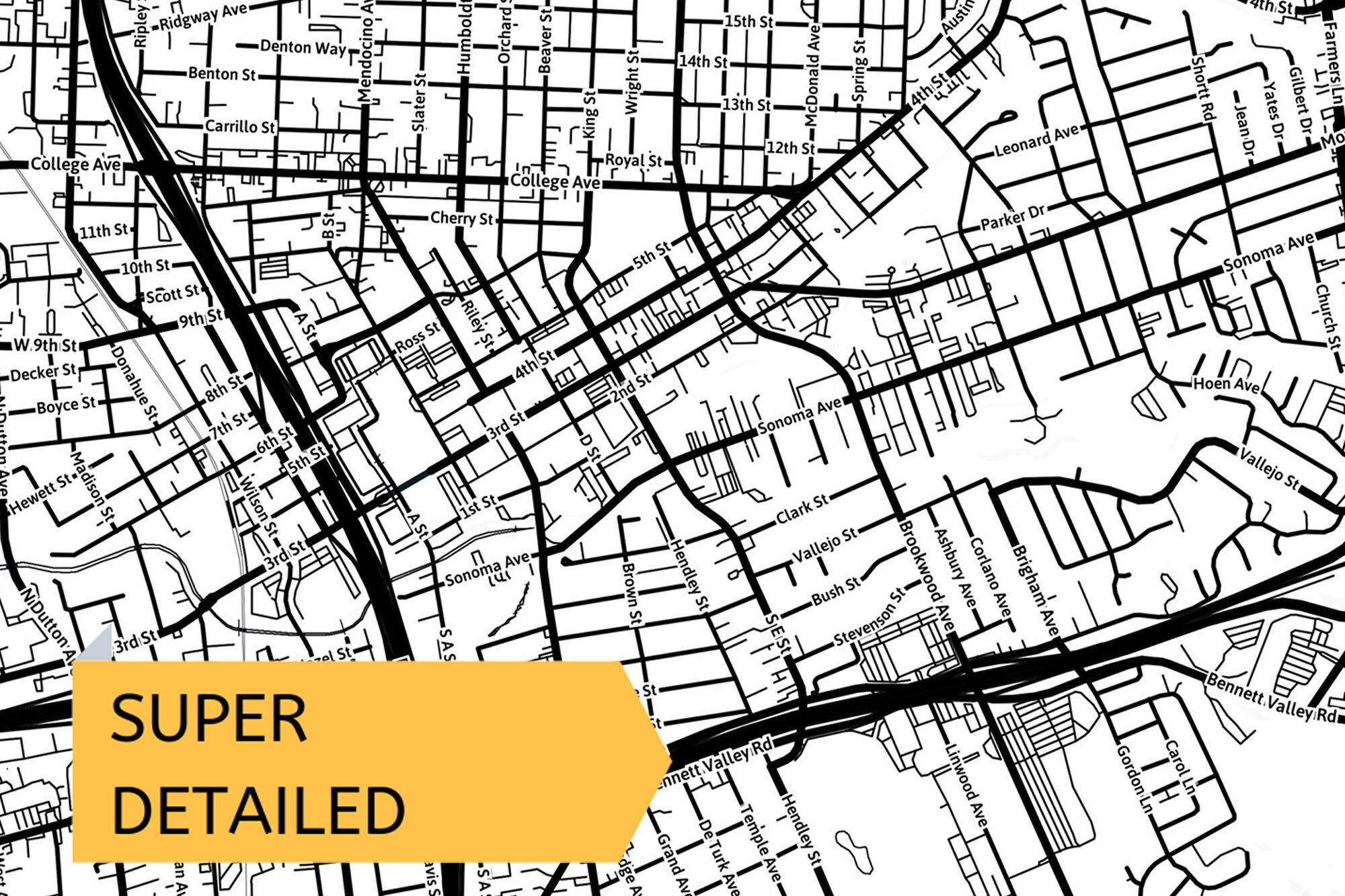 Printable Map of Santa Rosa California CA United States With | Etsy