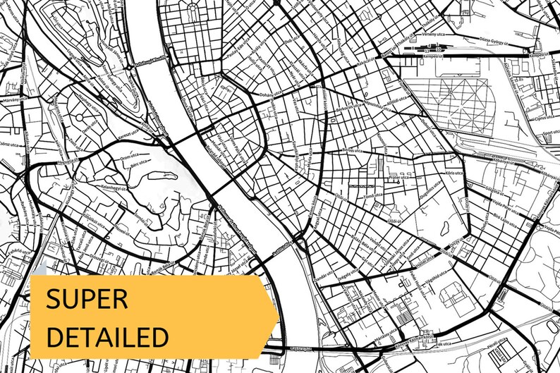 Printable Map of Budapest, Hungary With Street Names - Instant Download ...