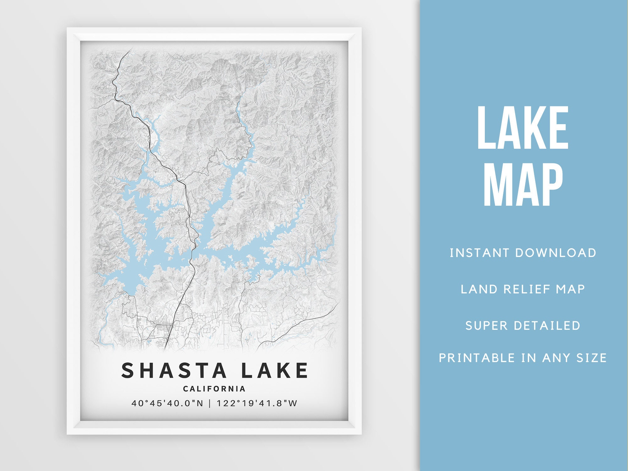Printable Map of Shasta Lake California United States - Etsy