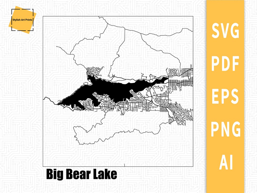 Layered Map of Big Bear Lake California With Roads, Vector File - SVG ...