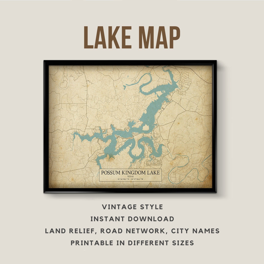 Printable Vintage Style Map of Possum Kingdom Lake, Texas, USA ...