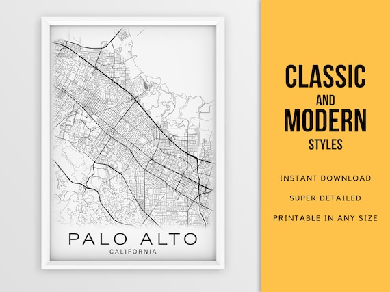 Printable Map of Palo Alto California United States | Etsy