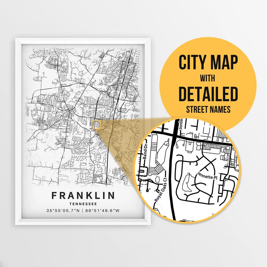 Printable Map of Franklin, Tennessee, USA With Street Names - Instant ...
