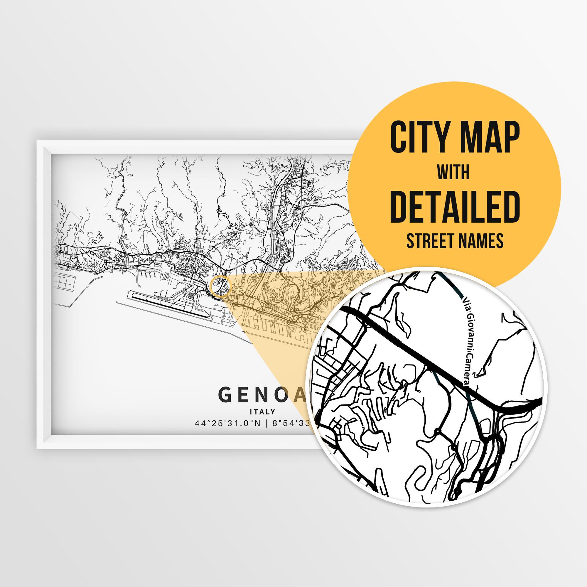 Printable Map of Genoa, Italy With Street Names - Instant Download ...