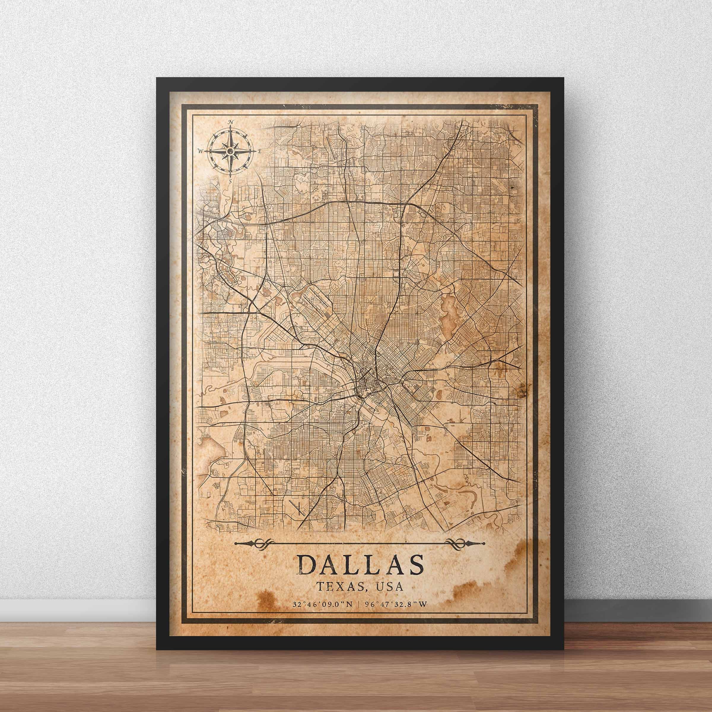Printable Vintage Style Map of Dallas Texas United States - Etsy