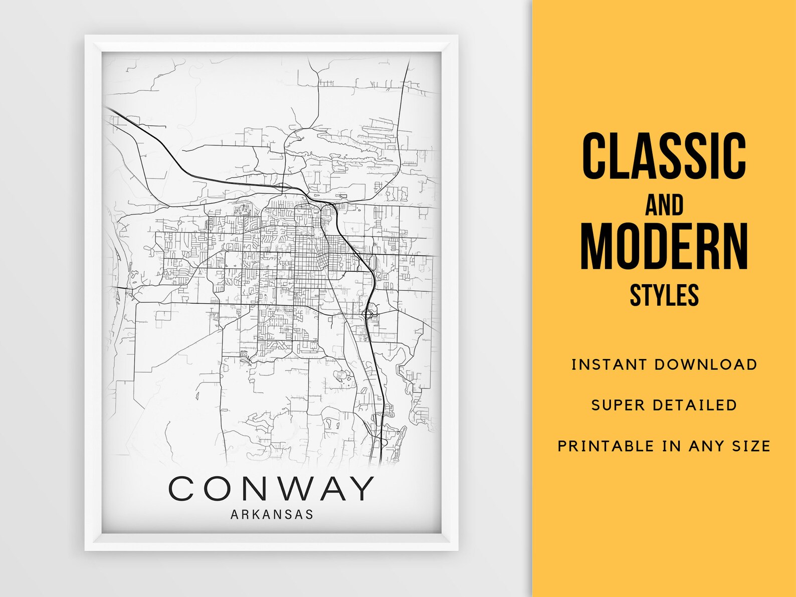 Printable Map of Conway AR Map Print Arkansas USA City Map - Etsy