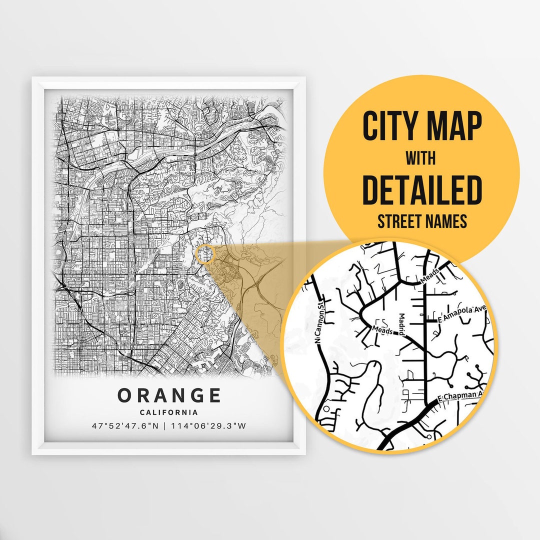 Printable Map of Orange, California, USA With Street Names - Instant ...
