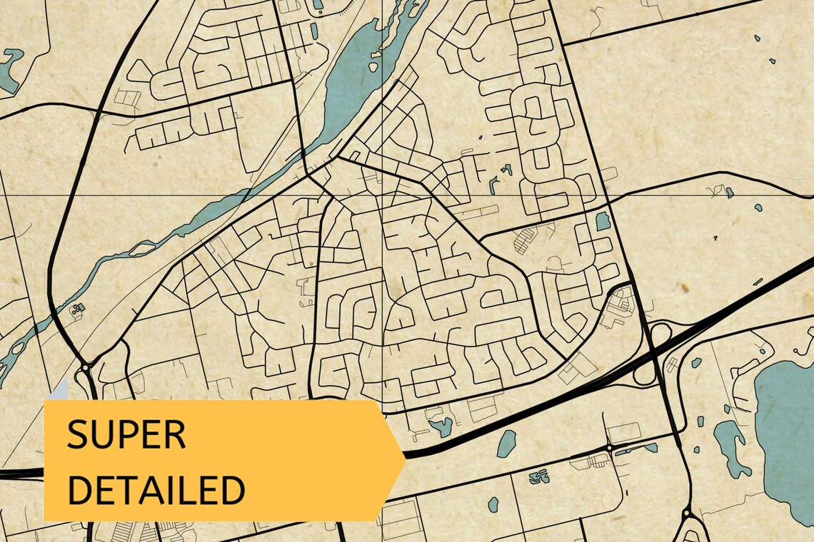 Cambridge ON Canada Vintage Style Map Cambridge Ontario | Etsy