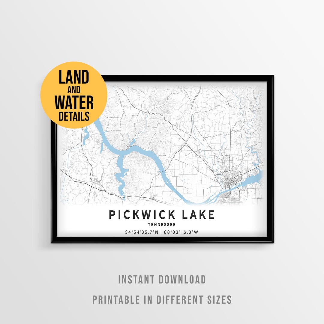 Pickwick Lake Map Poster, Printable Tennessee Lakehouse Decor (instant ...