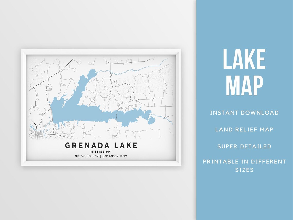 Printable Map of Grenada Lake Mississippi United States - Etsy