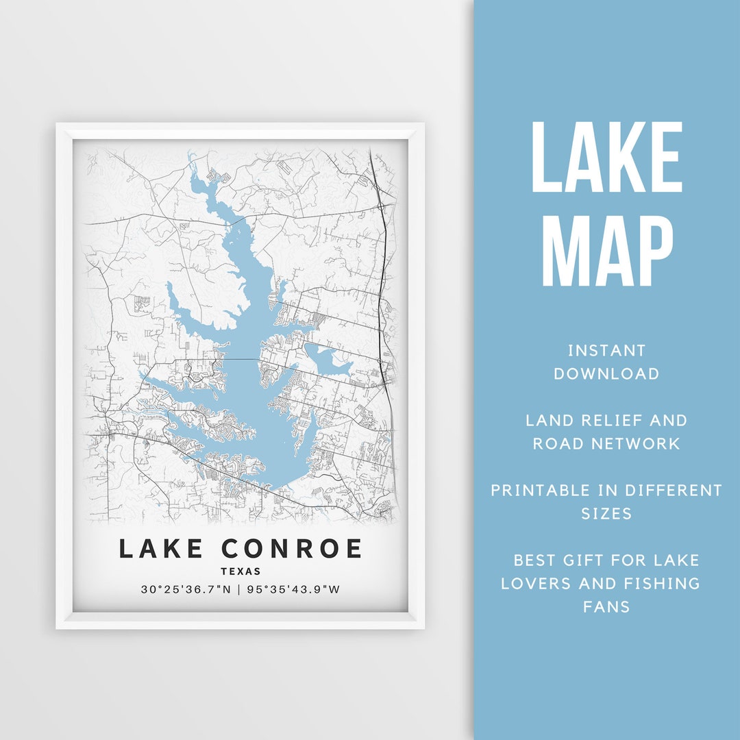 Printable Map of Lake Conroe, Texas - Instant Download \ Lake Map ...